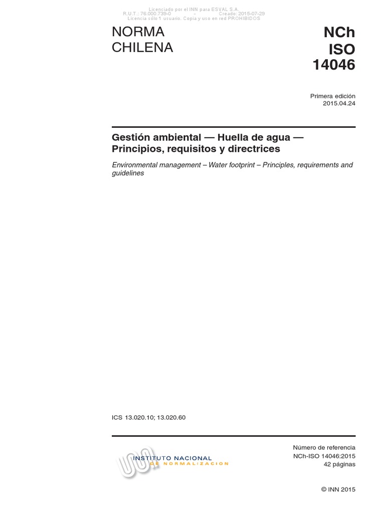 NCh-ISO 14046-2015-046 | PDF | Evaluación del ciclo de vida | Agua