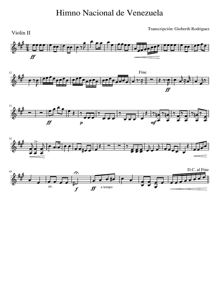 Himno - Nacional - de - Venezuela VIOLIN 2 TRANSCRIPCION | PDF