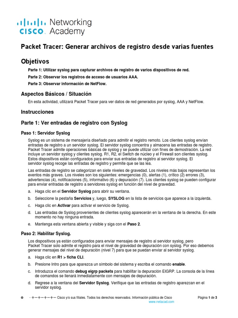 25.3.11 Packet Tracer - Logging From Multiple Sources | PDF | Servidor (Computación) | Ventana ...