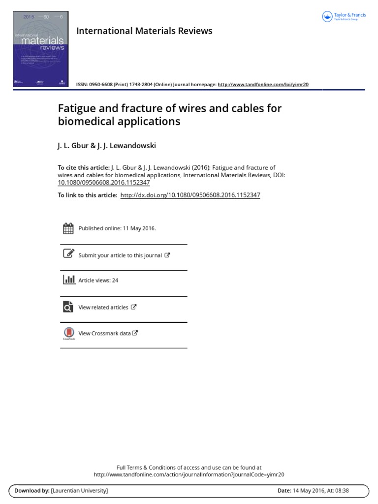 Fatigue and Fracture of Wires and Cables For Biomedical | PDF | Wire ...