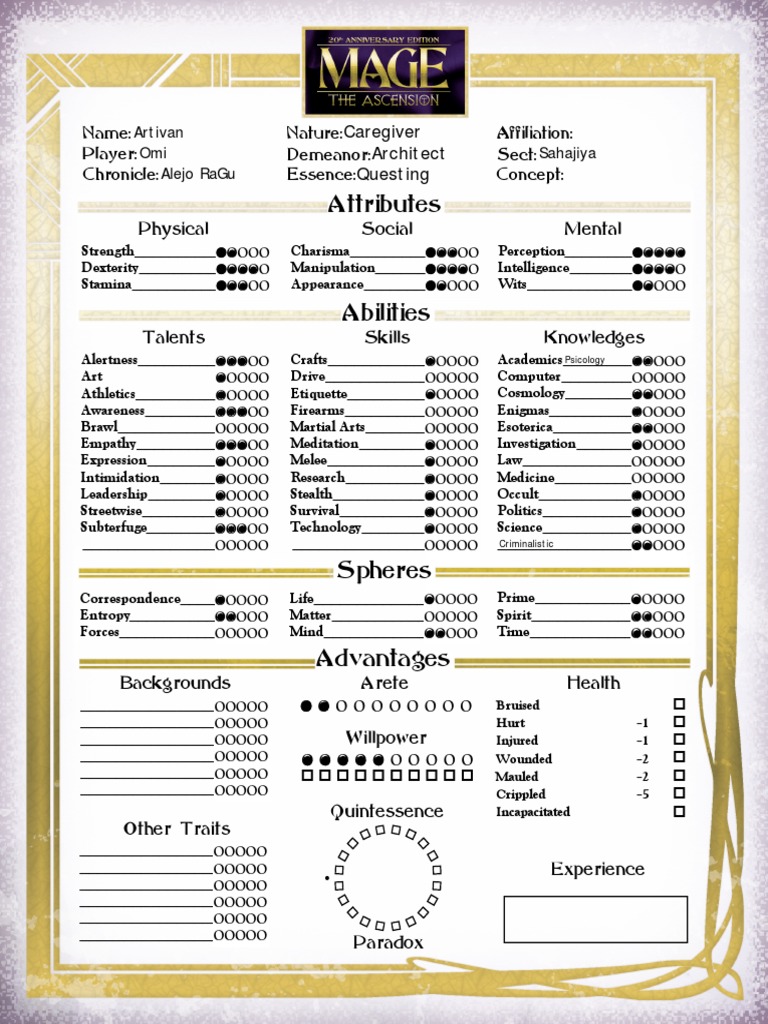 Character Sheet for RPG Attributes | PDF | Role Playing Games