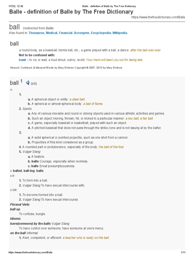 Balle - Definition of Balle by The Free Dictionary | PDF | Testicle