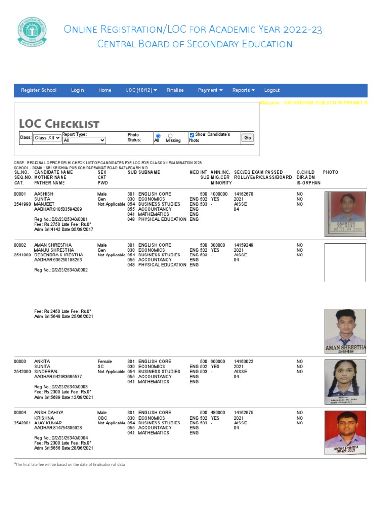 Class XII Loc CHK List 2022-23 | PDF | Educational Assessment And ...