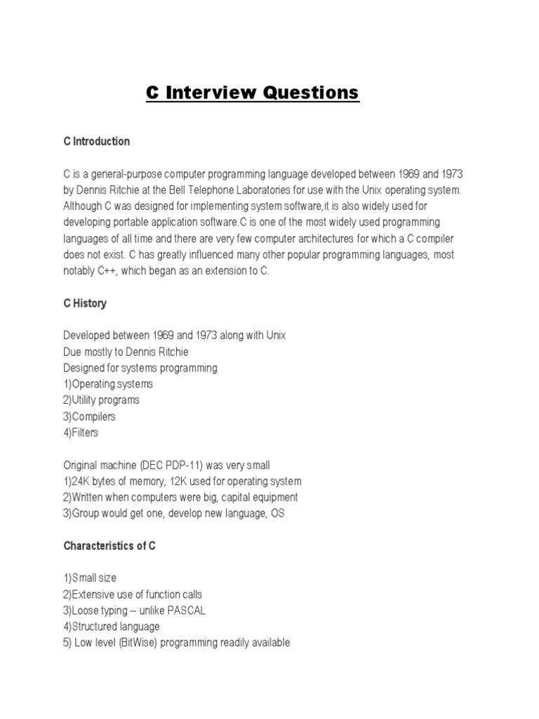 C Interview Questions Pdf Pointer Computer Programming C Programming Language 