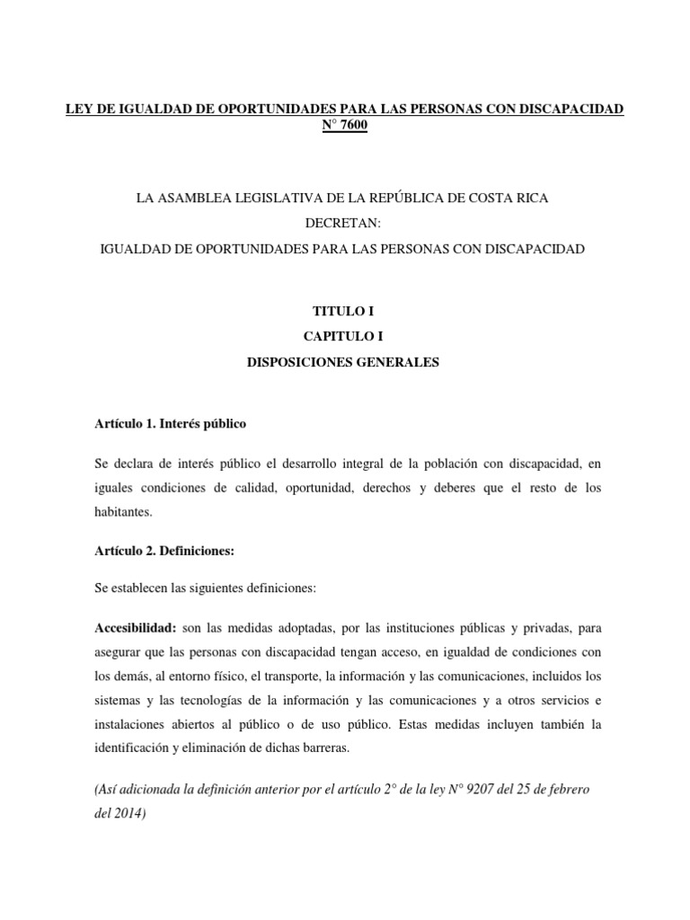 Ley 7600: Igualdad para Personas con Discapacidad | PDF | Invalidez ...