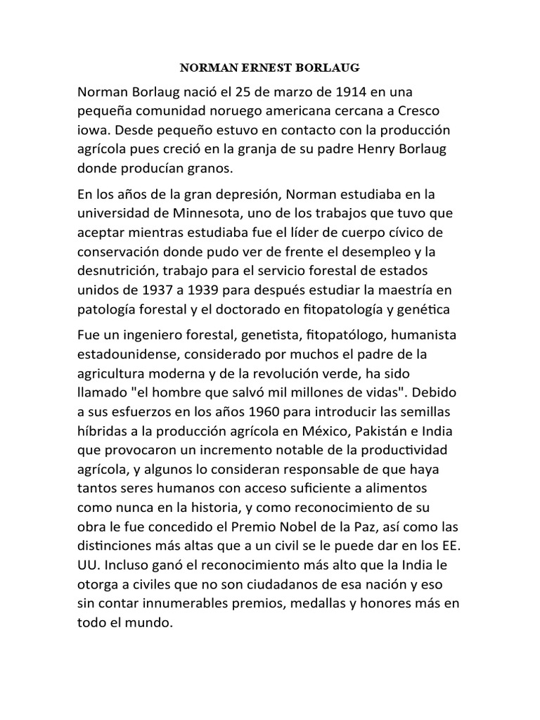 Legado de Norman Borlaug en Agricultura | PDF