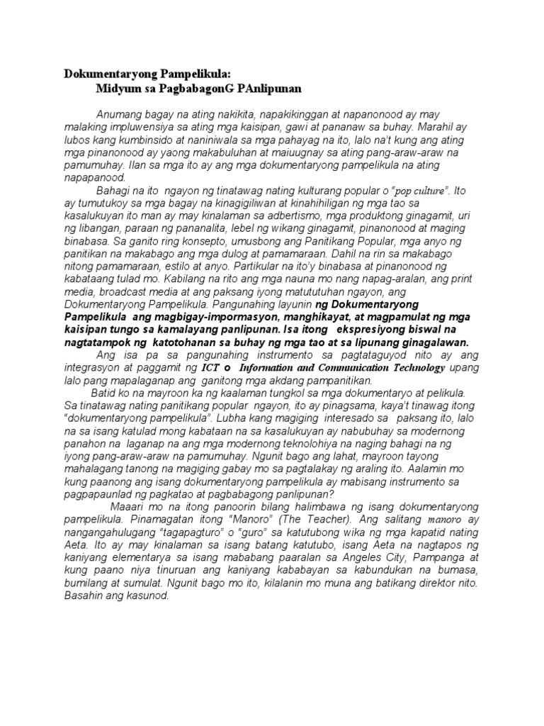 Dokumentaryong Pampelikula | PDF