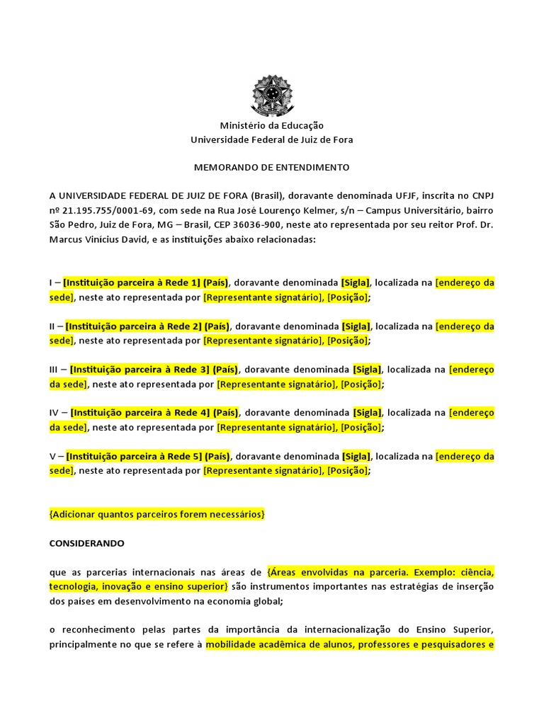 Modelo MoU Rede Português Formato .Odt 34KB | Download grátis PDF | Ensino Superior | Universidade