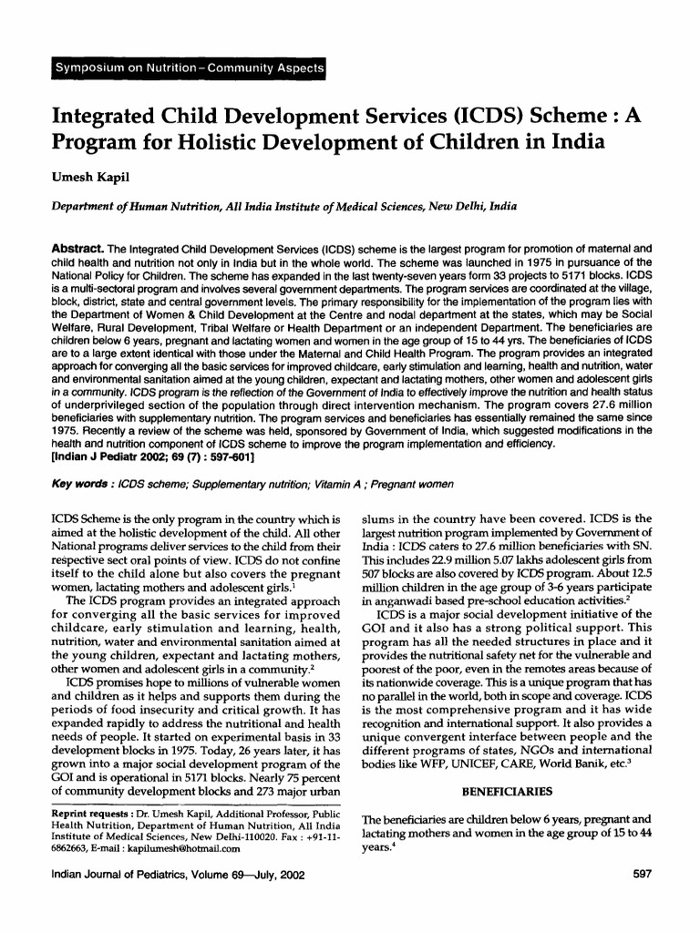 Integrated Child Development Services (ICDS) Scheme: A Program For ...