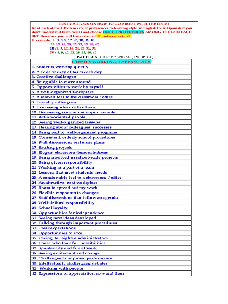 Learning Styles Questionnaire | PDF | Classroom | Learning Styles