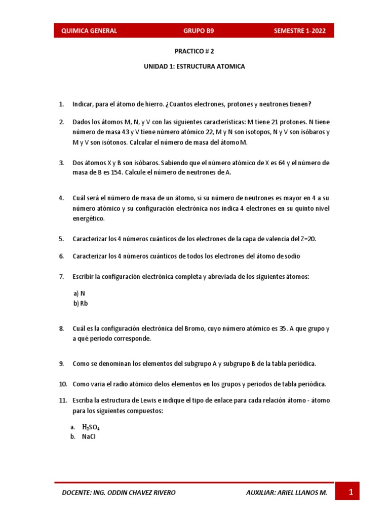 Practico 2 QMC-100 B9 1-2022 | PDF | Amoníaco | Átomos