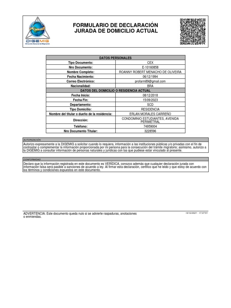 Formulario de Declaracion - Roanny | PDF | Justicia | Crimen y violencia