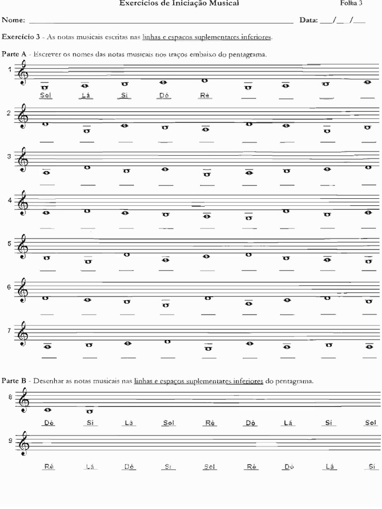Exercicios Com Notas Na Clave de Sol PDF 3 | PDF