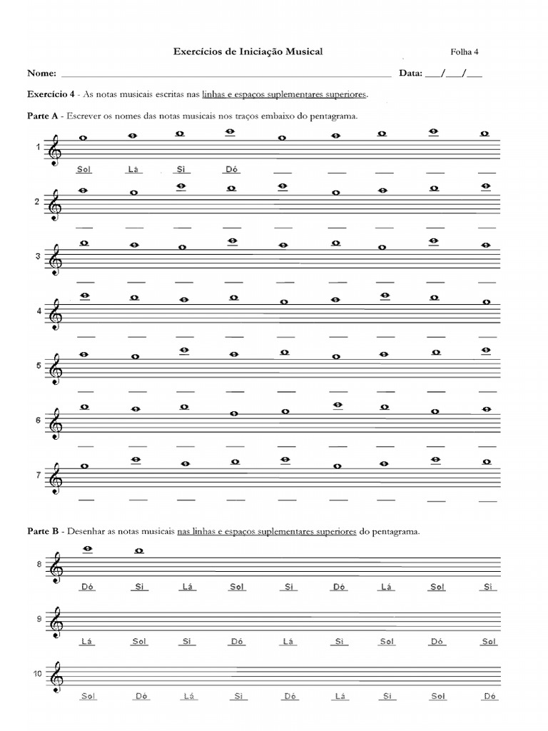Exercicios Com Notas Na Clave de Sol PDF 4 | PDF