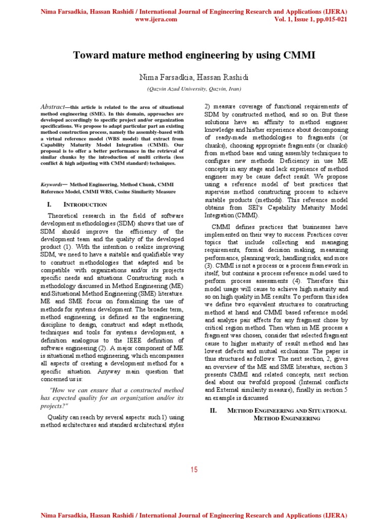 Toward Mature Method Engineering by Using CMMI: Nima Farsadkia, Hassan ...