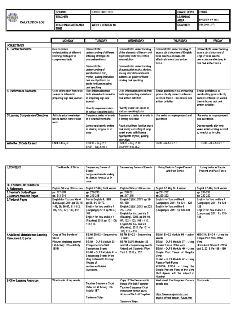 DLL in English 3unit 2 WK 9 Lesson 18 | Download Free PDF | English ...
