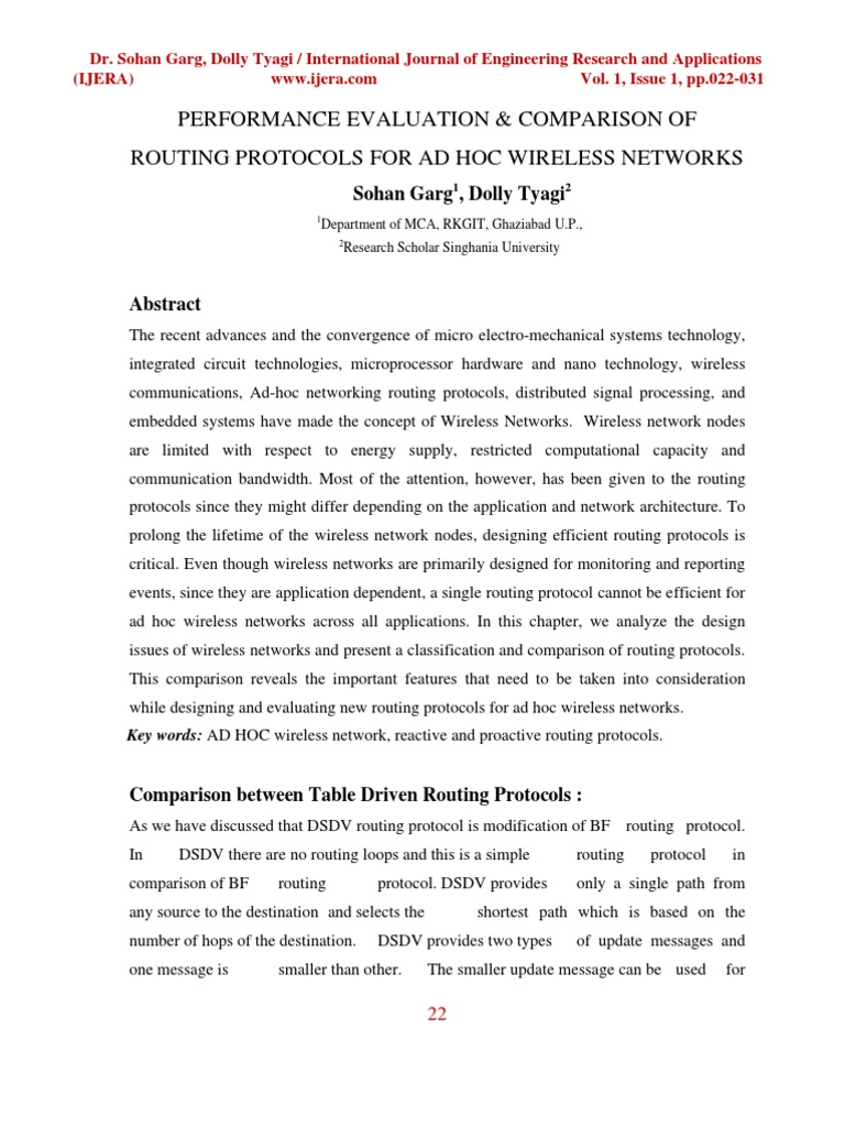 Performance Evaluation & Comparison of Routing Protocols For Ad Hoc Wireless Networks | PDF ...