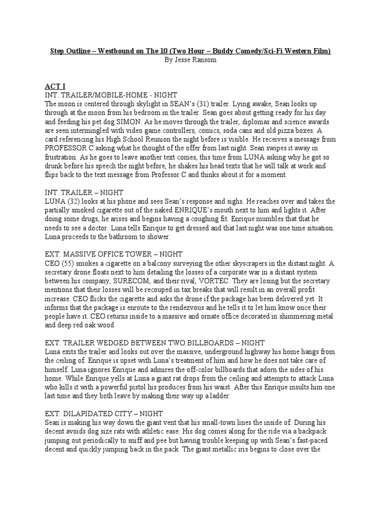 Westbound On The 10 - Spec Script Sample By Jesse Ransom | Pdf