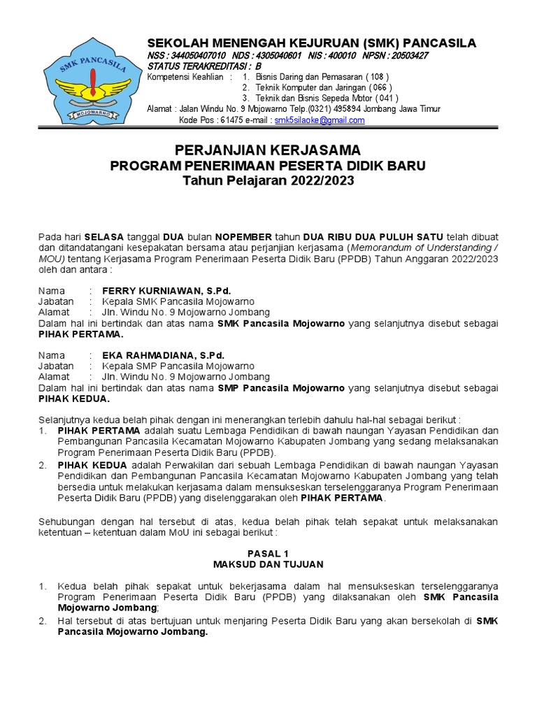 MoU PPDB | PDF