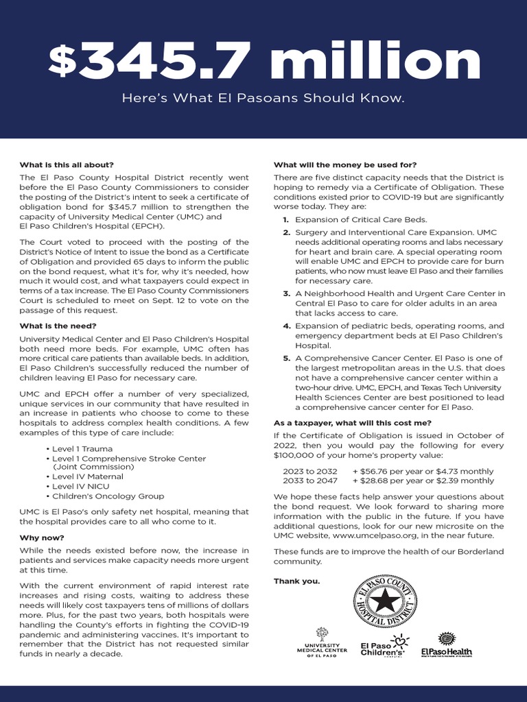El Paso County Hospital District Fact Sheet | PDF | Hospital ...