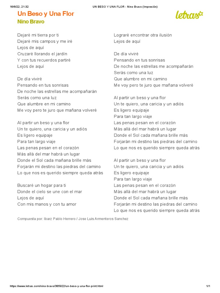 UN BESO Y UNA FLOR - Nino Bravo (Impresión) | PDF