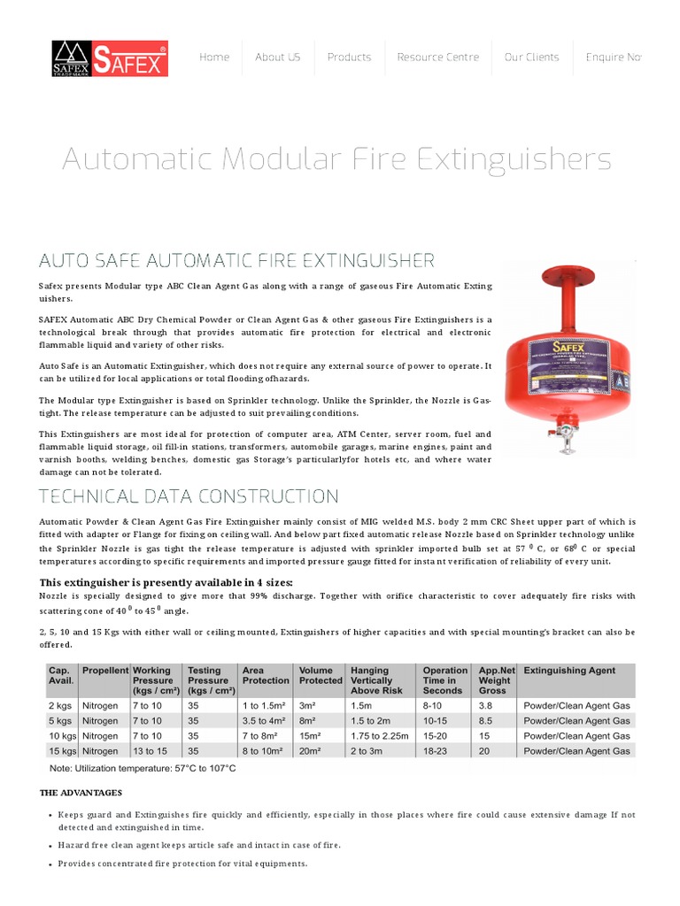 Automatic Modular Fire Extinguishers - Safex Fire | PDF | Fire Sprinkler System | Fires
