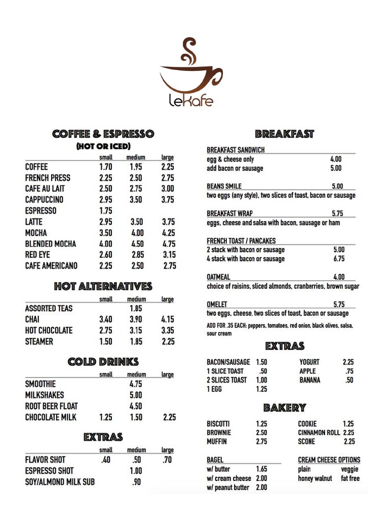 Coffee Shop Menu | PDF