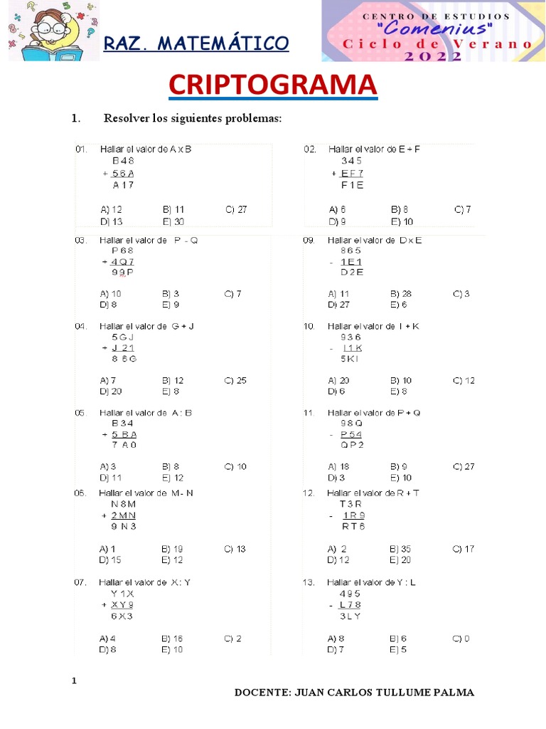 Raz. Mat. - Criptograma | PDF | División (Matemáticas) | Matemáticas