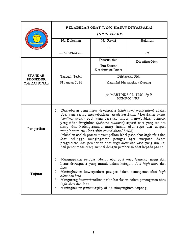 Pelabelan Obat High Alert di RS | PDF