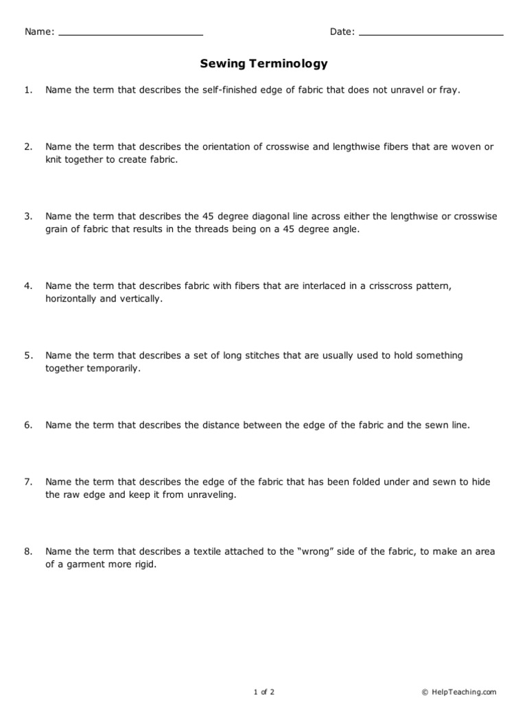 Sewing Terminology | PDF | Home & Garden