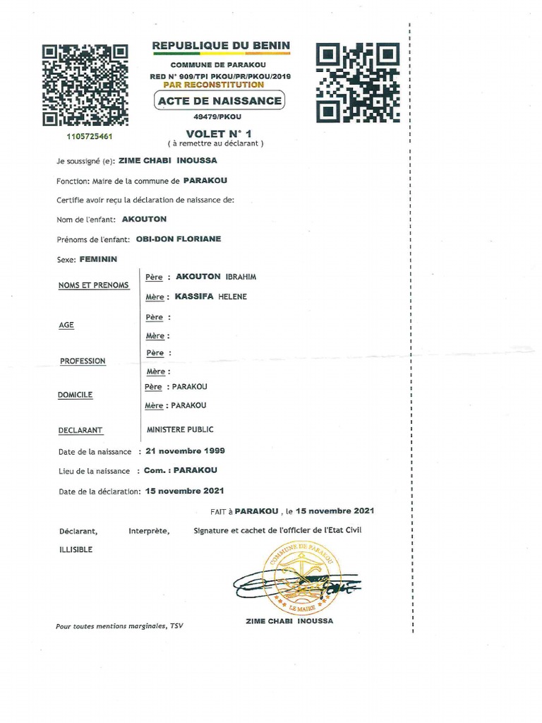 Acte de Naissance Sécurisé | PDF