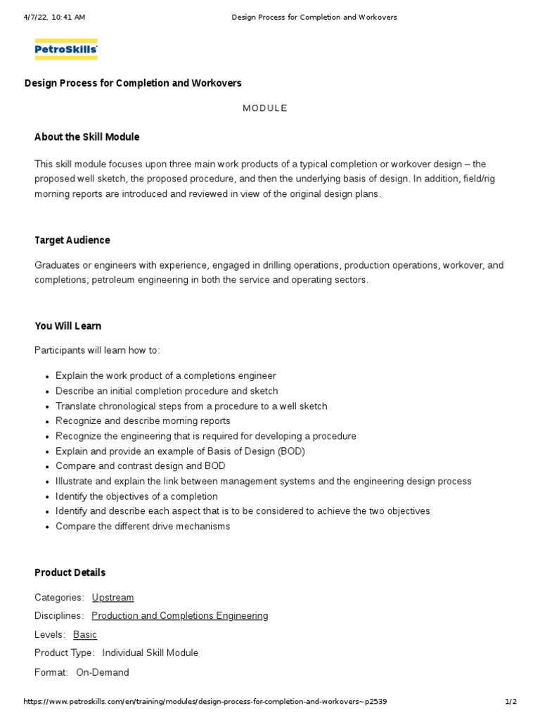 Module Design Process For Completion and Workovers | PDF