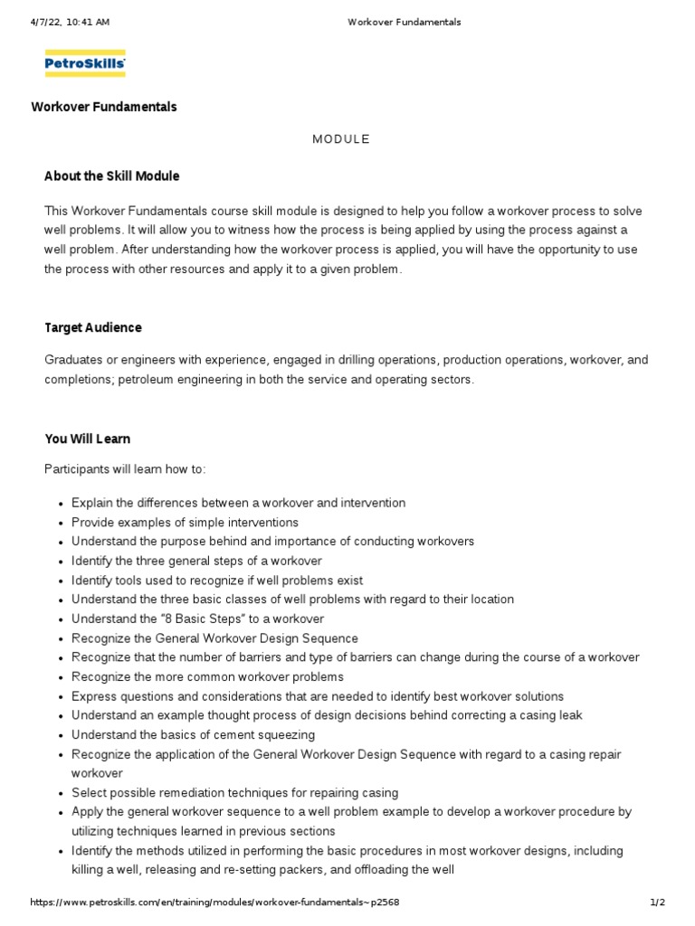 Module Workover Fundamentals | PDF | Design | Engineering