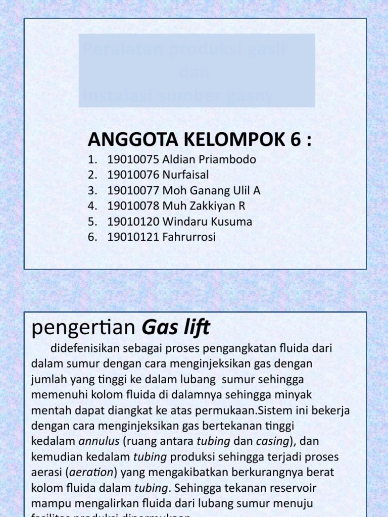 TP B19 - Kelompok 6 - Peralatan Produksi Gaslift Dan Sumber Gas - PPT | PDF