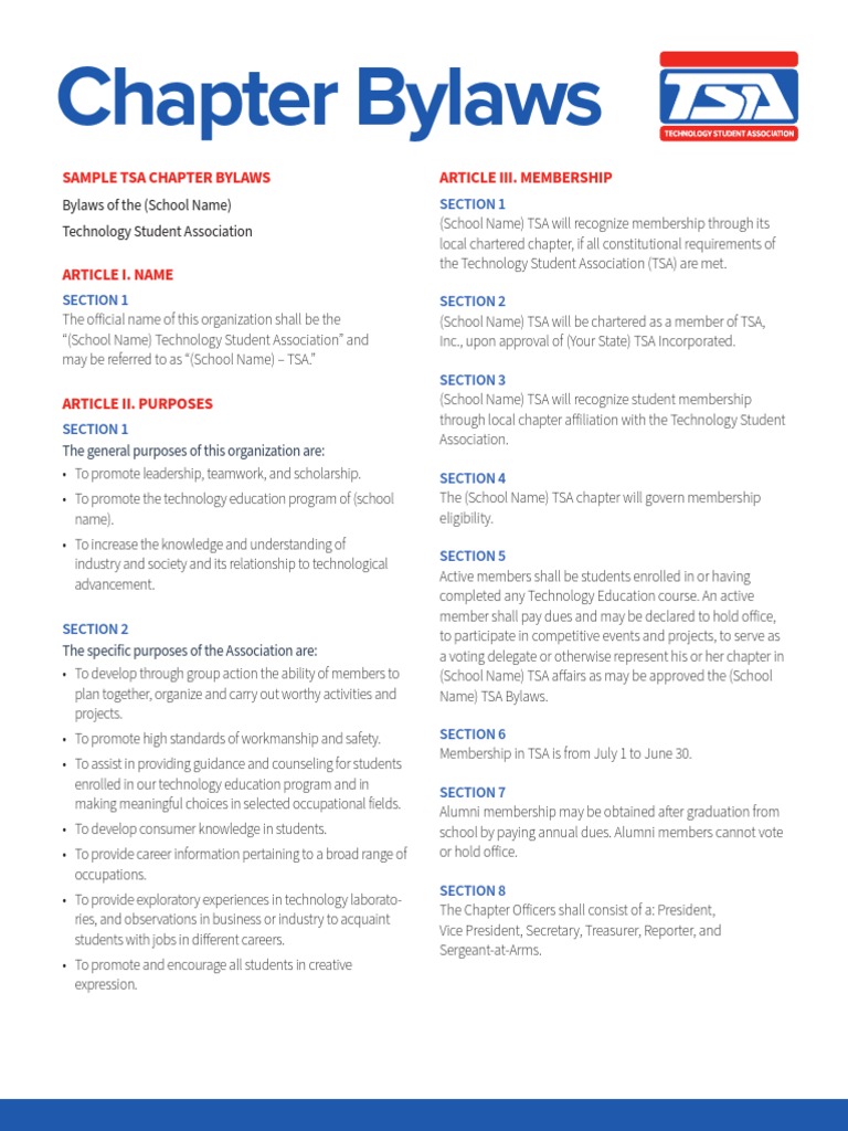 Sample Tsa Chapter Bylaws Article Iii. Membership | Download Free PDF | Committee | Presidents ...