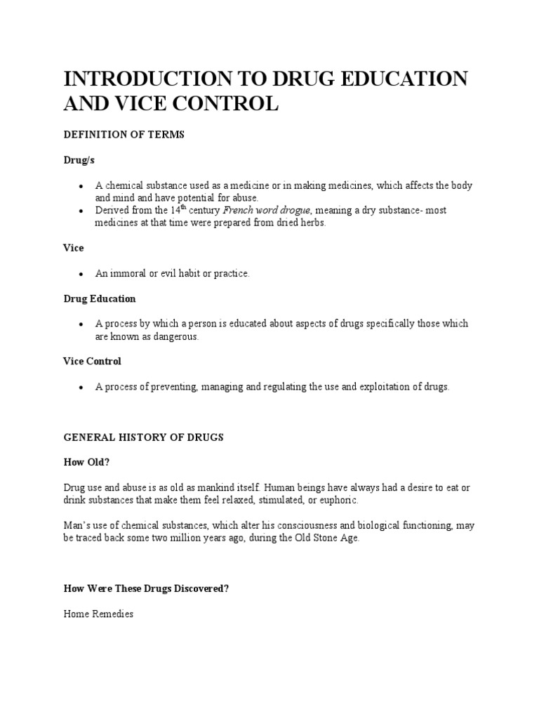 Introduction To Drug Education and Vice Control: Definition of Terms ...