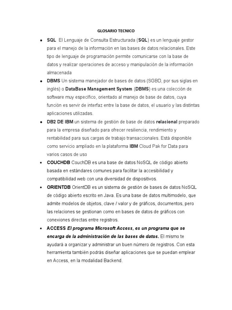 Glosario Tecnico | PDF | Bases de datos | Mi sql