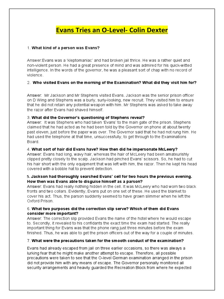 Evans Tries An O-Level - Question Answers | PDF | Prison