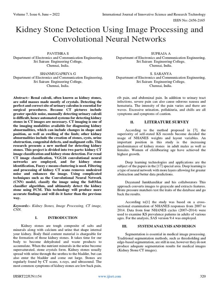 Kidney Stone Detection Using Image Processing and Convolutional Neural Networks | PDF | Cluster ...