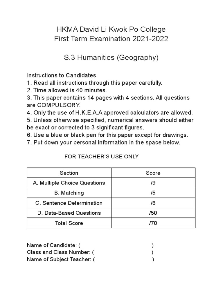S3 Geography Mock Paper | PDF | Landslide | Natural Hazards