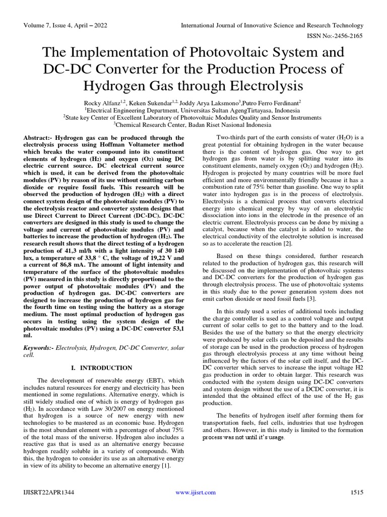 Solar-Powered Hydrogen Production | PDF | Photovoltaics | Power Supply
