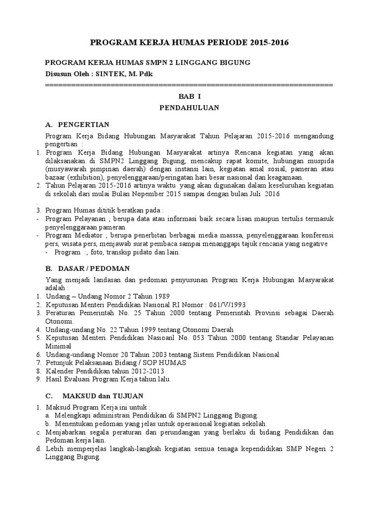 Program Kerja Humas | PDF