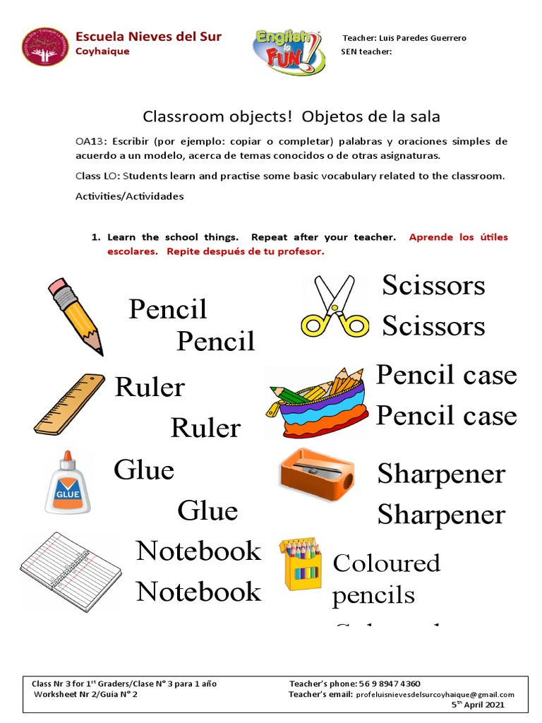 Guía 1 de Inglés 1 y 2 Básico | PDF