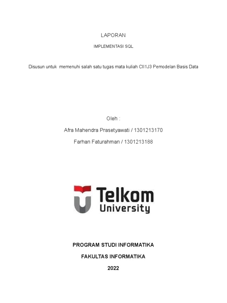 Laporan Tugas PBD Implementasi SQL - Kelompok 7 | PDF