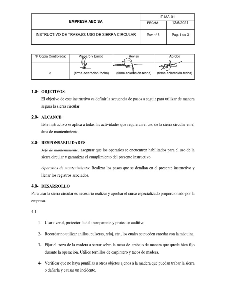 Instructivo Uso Sierra Circular SST | PDF