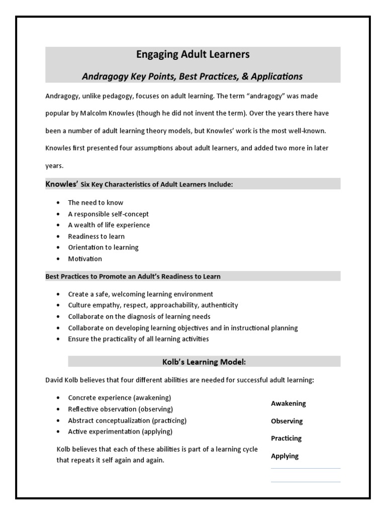 Engaging Adult Learners: Andragogy Key Points & Best Practices | PDF ...