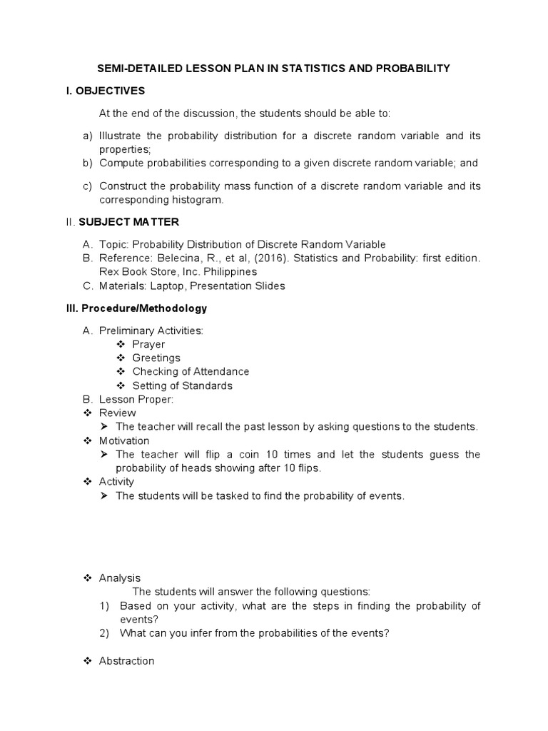 Discrete Probability Lesson Plan | PDF | Probability Distribution ...