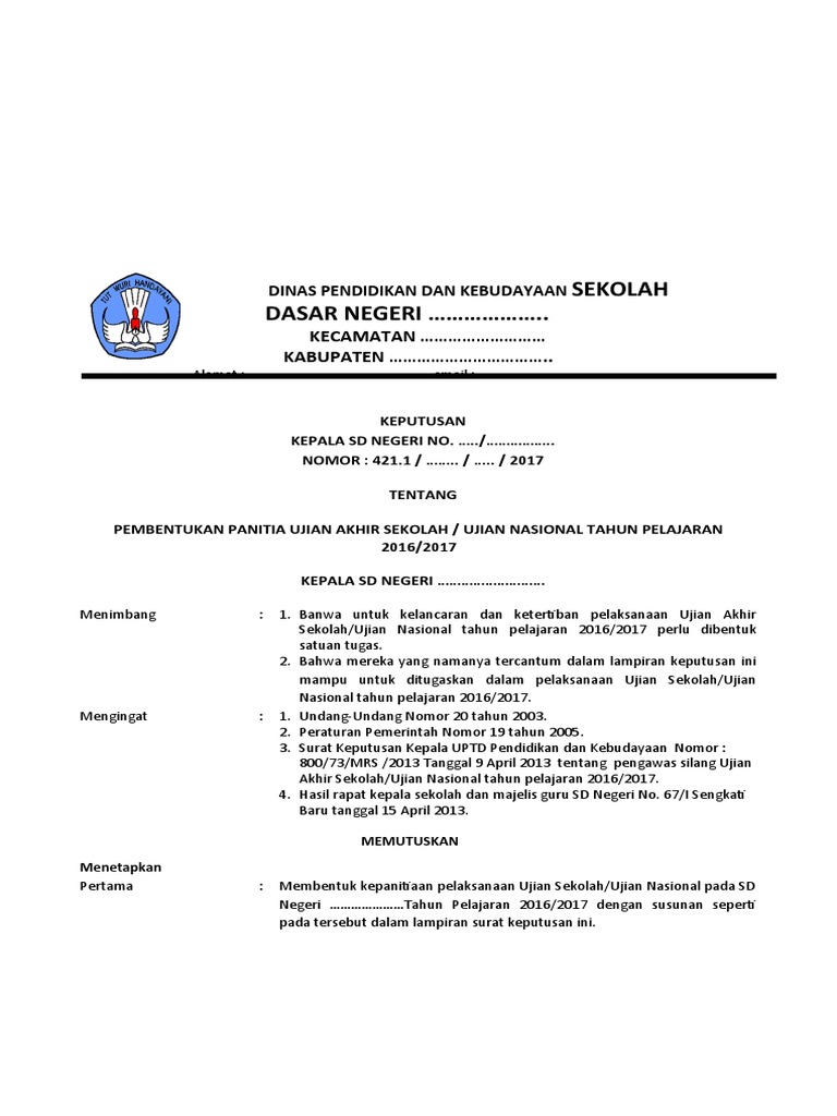 Contoh SK Panitia Uas | PDF