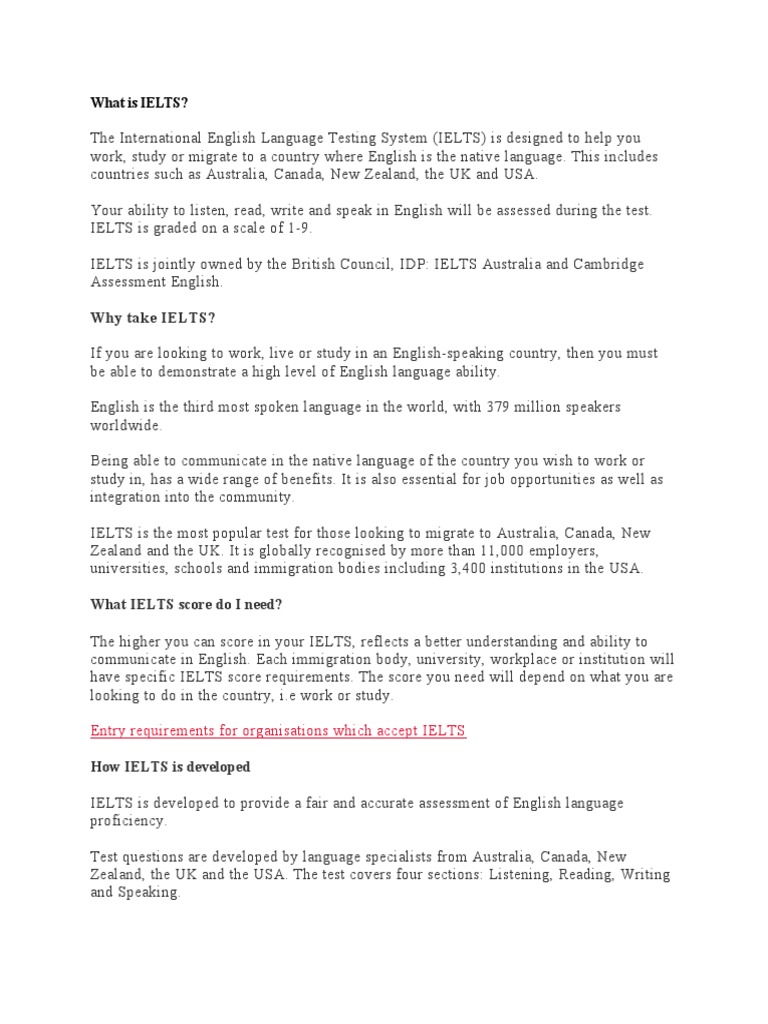 Ielts Introduction | PDF | International English Language Testing ...
