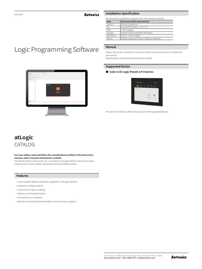 atLogic Software Overview and Specs | PDF | Programmable Logic Controller | Usb